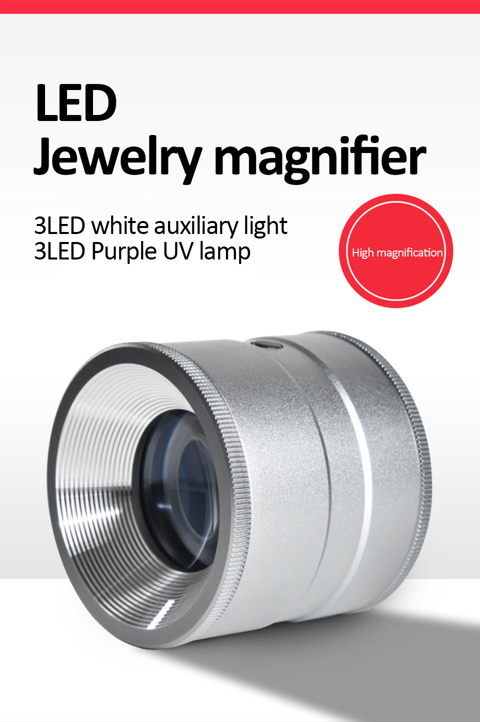 10X Jewelry Magnifier with 3 LED/3 UV Light Rechargeable Handheld ...