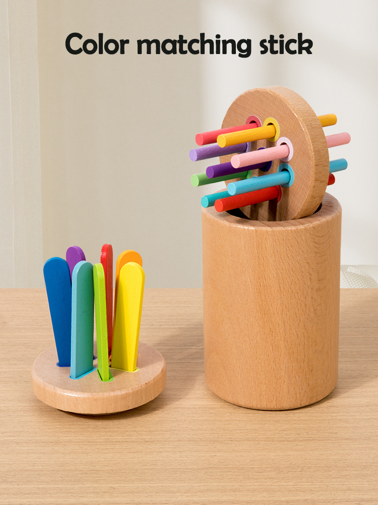 Montessori Color Matching Toys Wooden Rainbow Stickes Color Sorting ...