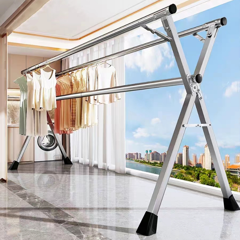 【Foldable/Extendable】2/3 Pole Cloth hanger/Cloth drying Rack/Penyidai Baju Rak Stainless Steel ...