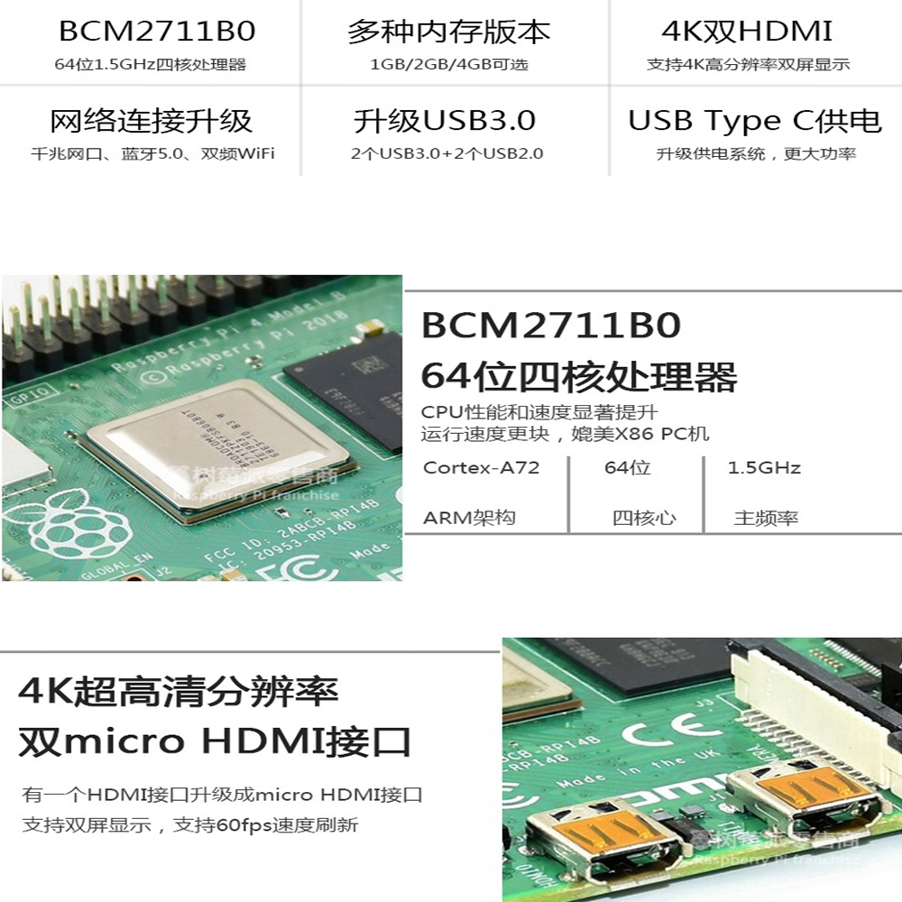 Raspberry Pi 4th Generation B-Type Raspberry Pi 4 4B 8GB 1GB 2GB 4GB Development Board ...