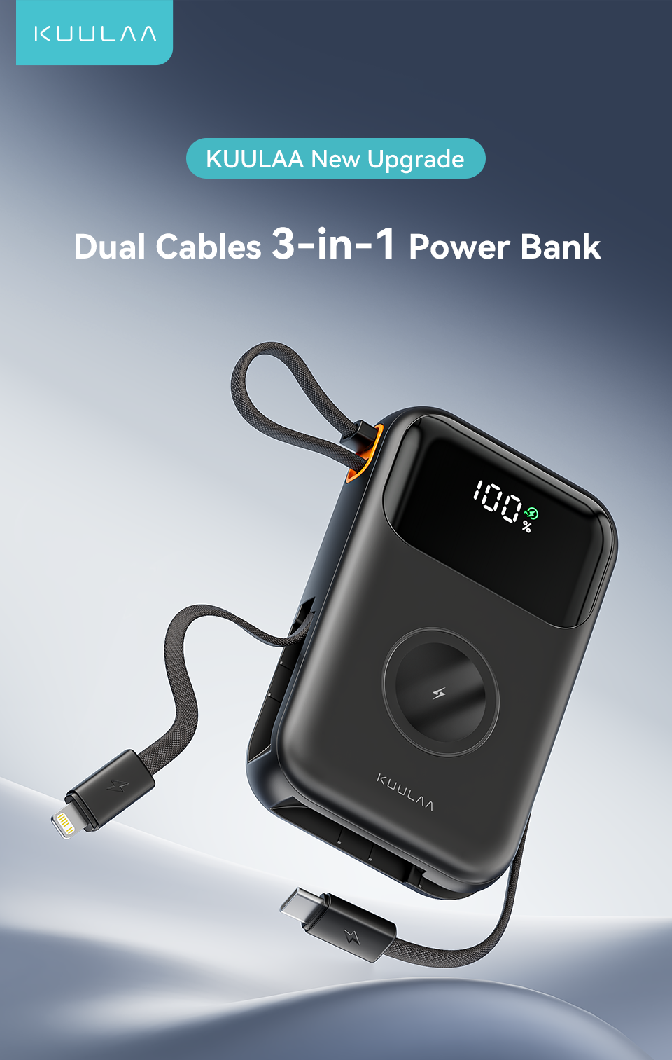 KUULAA 3 in 1 Power Bank PD Fast Charging Built In Dual-Cable Digital ...