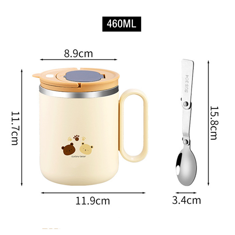460ml Cartoon Stainless Steel Coffee Mug With Folding Spoon And Lid ...