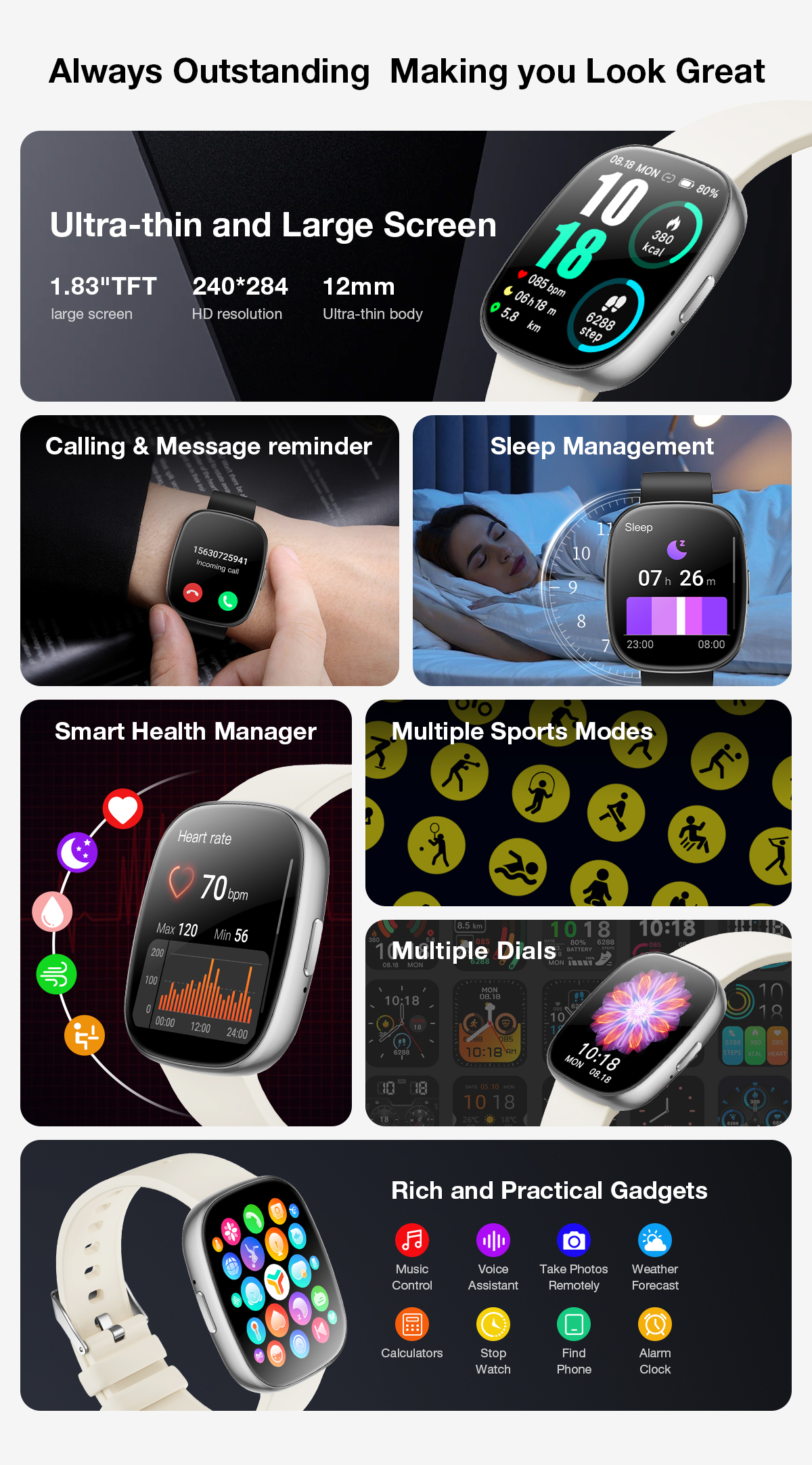 Gloryfit S6 Smart Watch Health Monitoring WA CAll Answer Running Pace ...