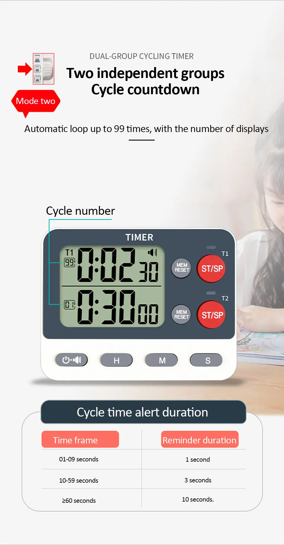 Digital Kitchen Timer With Memory Function Dual Channel Recyclable ...