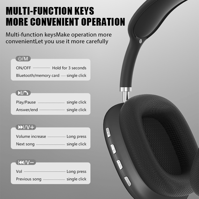 P9 Pro Max Headphone Extra Bass Bluetooth Headphone Wireless Headset ...