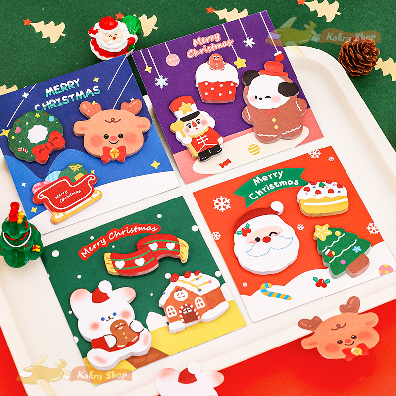 Merry Christmas Sticky Notes Cartoon Santa Claus Snowman Deer Notebook ...