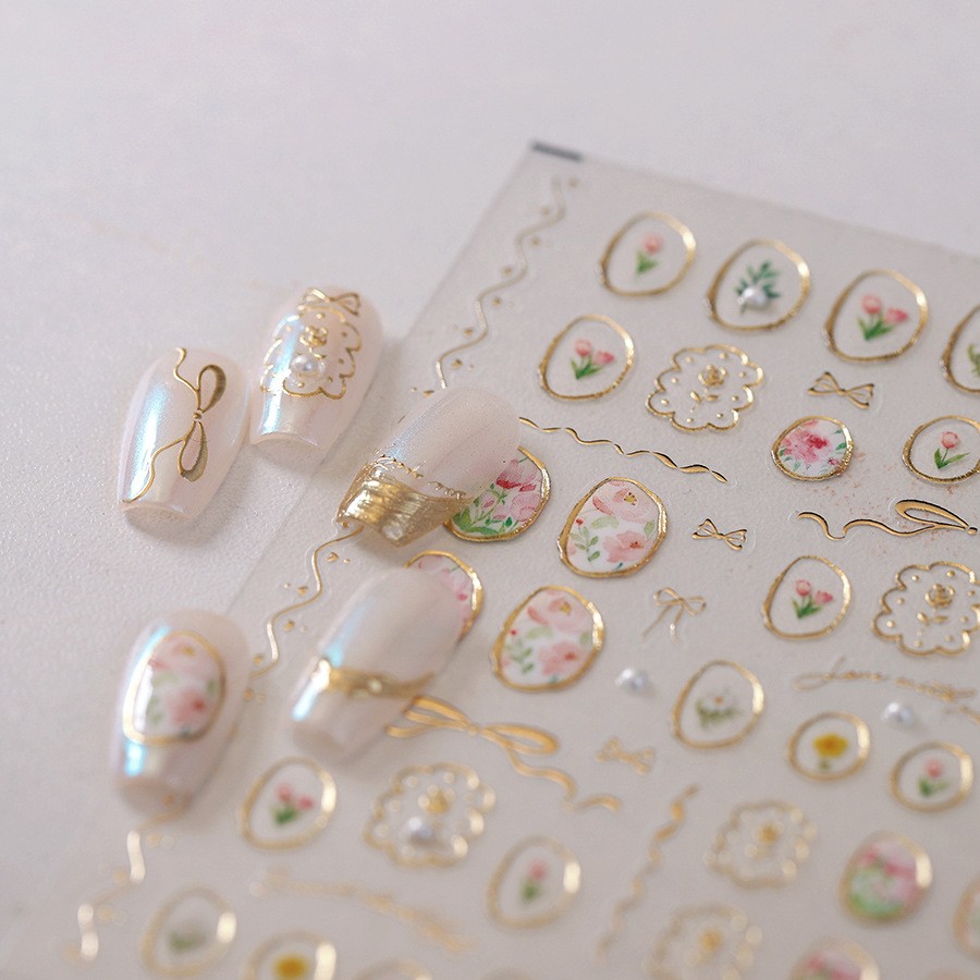 Rou Bao TL-259 5D Nail Embossed Stickers Gold Tulips Pearl Girly Thin ...