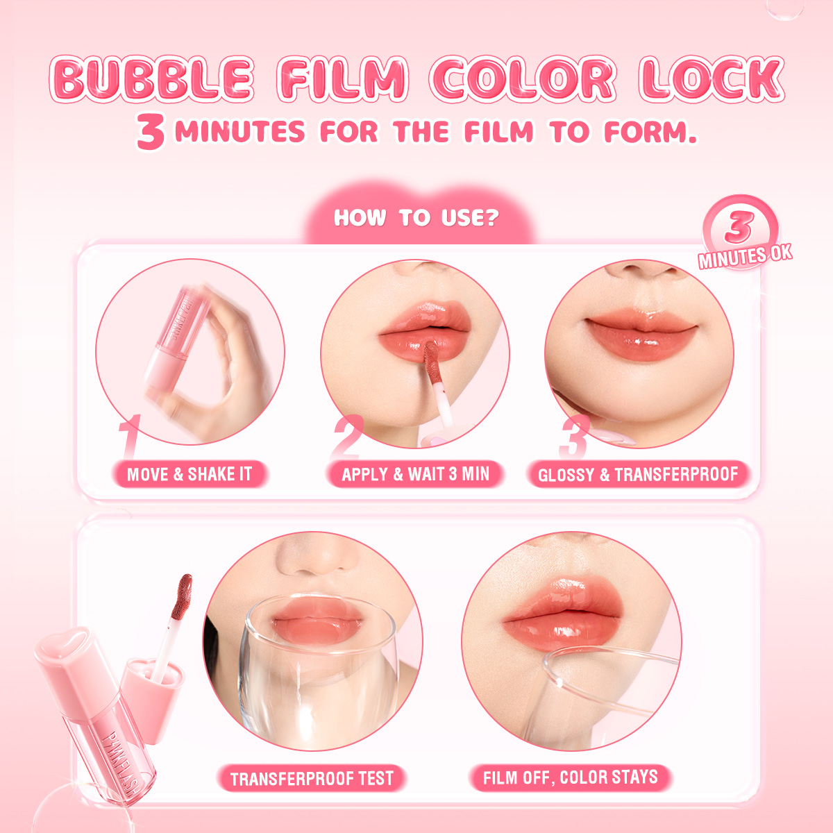 【Shipping from Malaysia】PINKFLASH TRANSFERPROOF Bubble Glowy Lip Tint Lips Bubble Film Color ...
