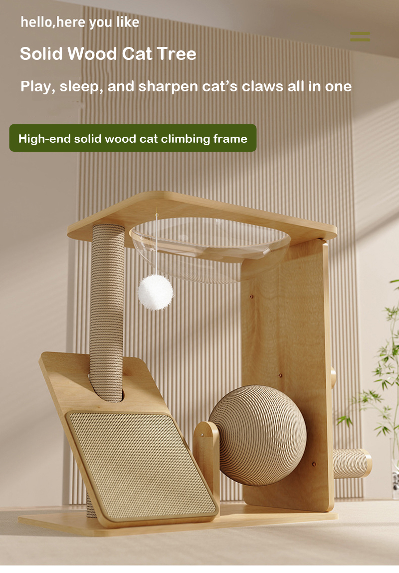 BULUS Cat Tree Solid Wood Cat Climbing Frame Space Capsule Cat Bed ...