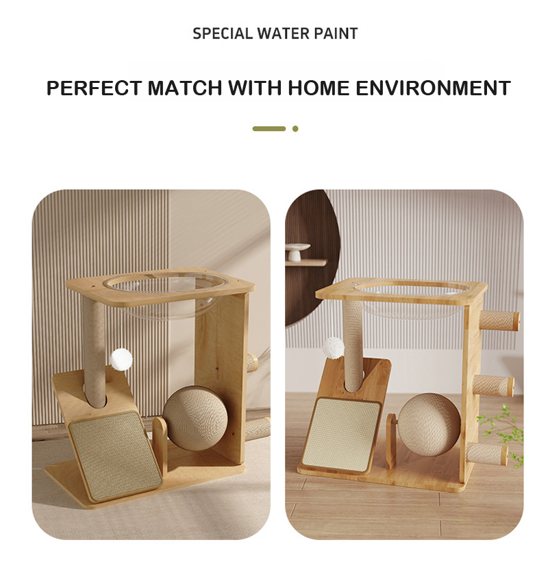 BULUS Cat Tree Solid Wood Cat Climbing Frame Space Capsule Cat Bed ...