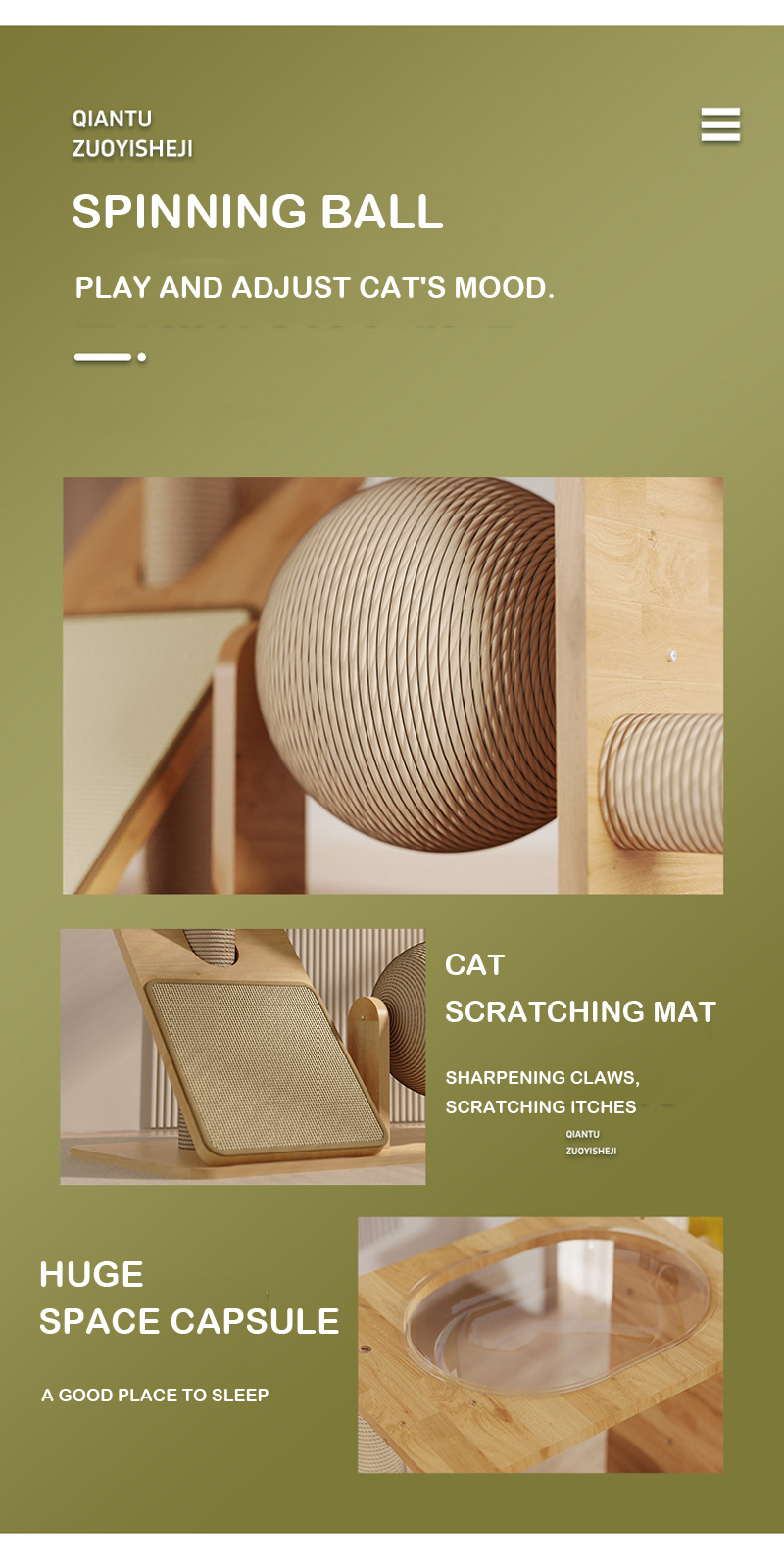 BULUS Cat Tree Solid Wood Cat Climbing Frame Space Capsule Cat Bed ...