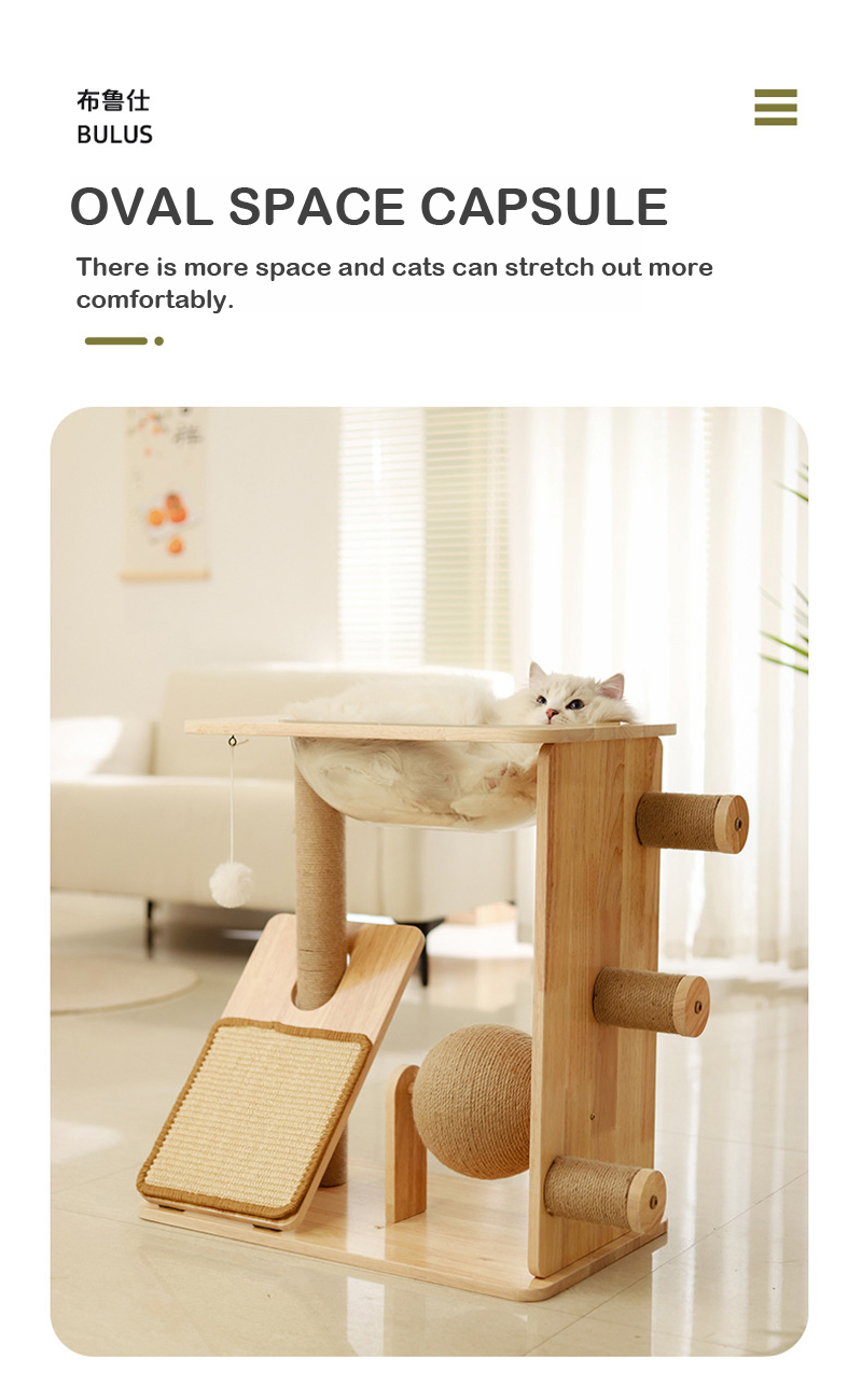 BULUS Cat Tree Solid Wood Cat Climbing Frame Space Capsule Cat Bed ...