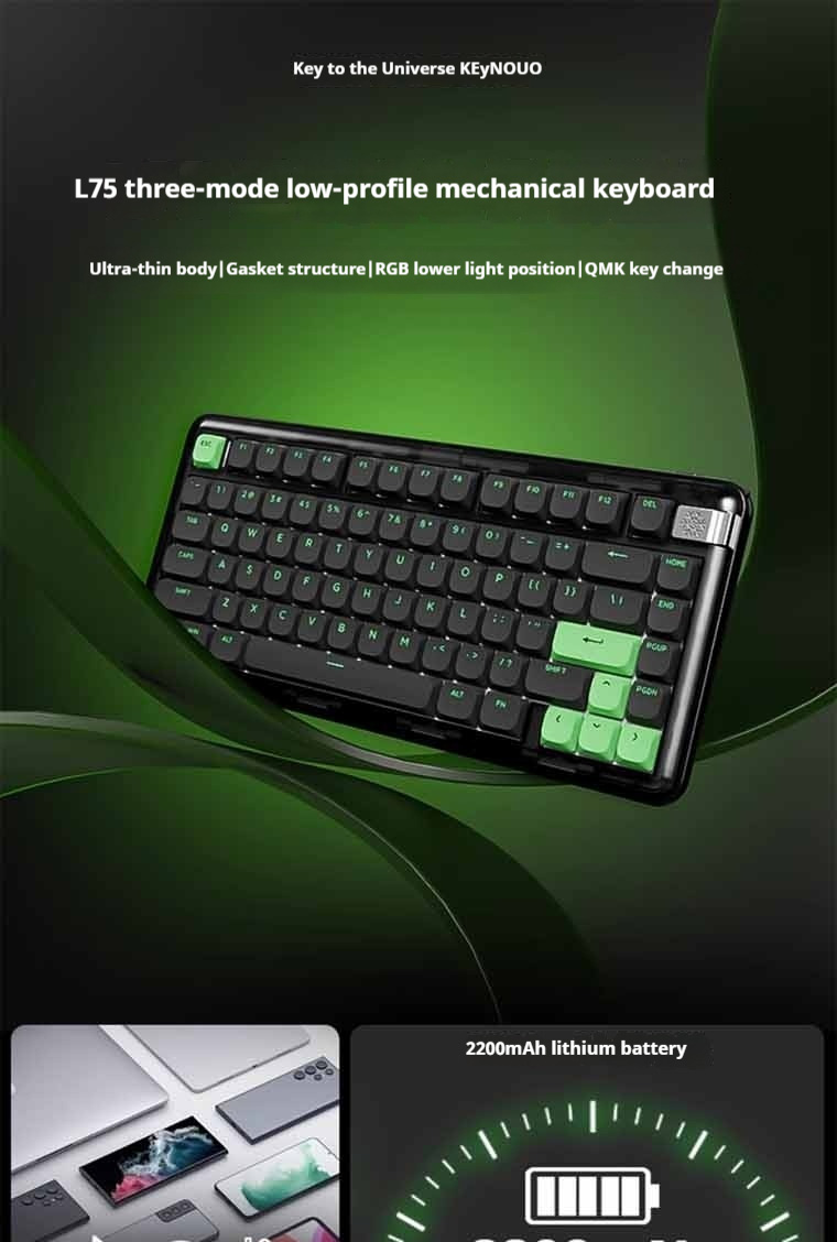 KEYNOUO L75 three mode low axis mechanical keyboard, Gasket, supporting ...