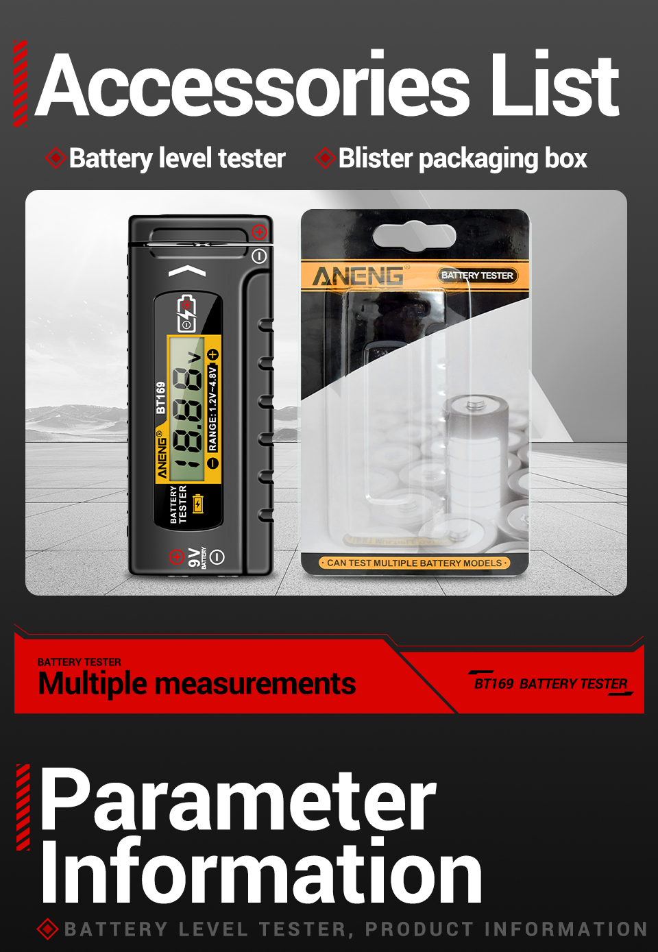 ANENG BT169 Battery Level Tester Digital Display Screen ...