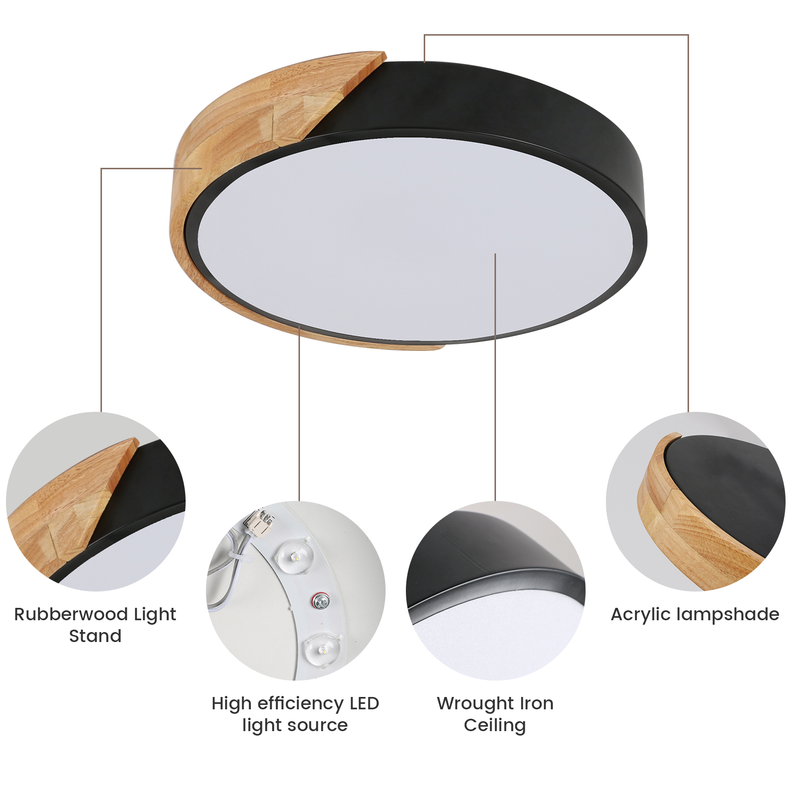 Wooden Modern LED Ceiling Light 12W/18W/24W/36W/60W Lampu Siling Ruang ...
