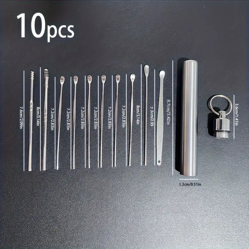 10pcs Stainless Steel Ear Cleaner Kit, Earbud Set for Easy Earwax ...