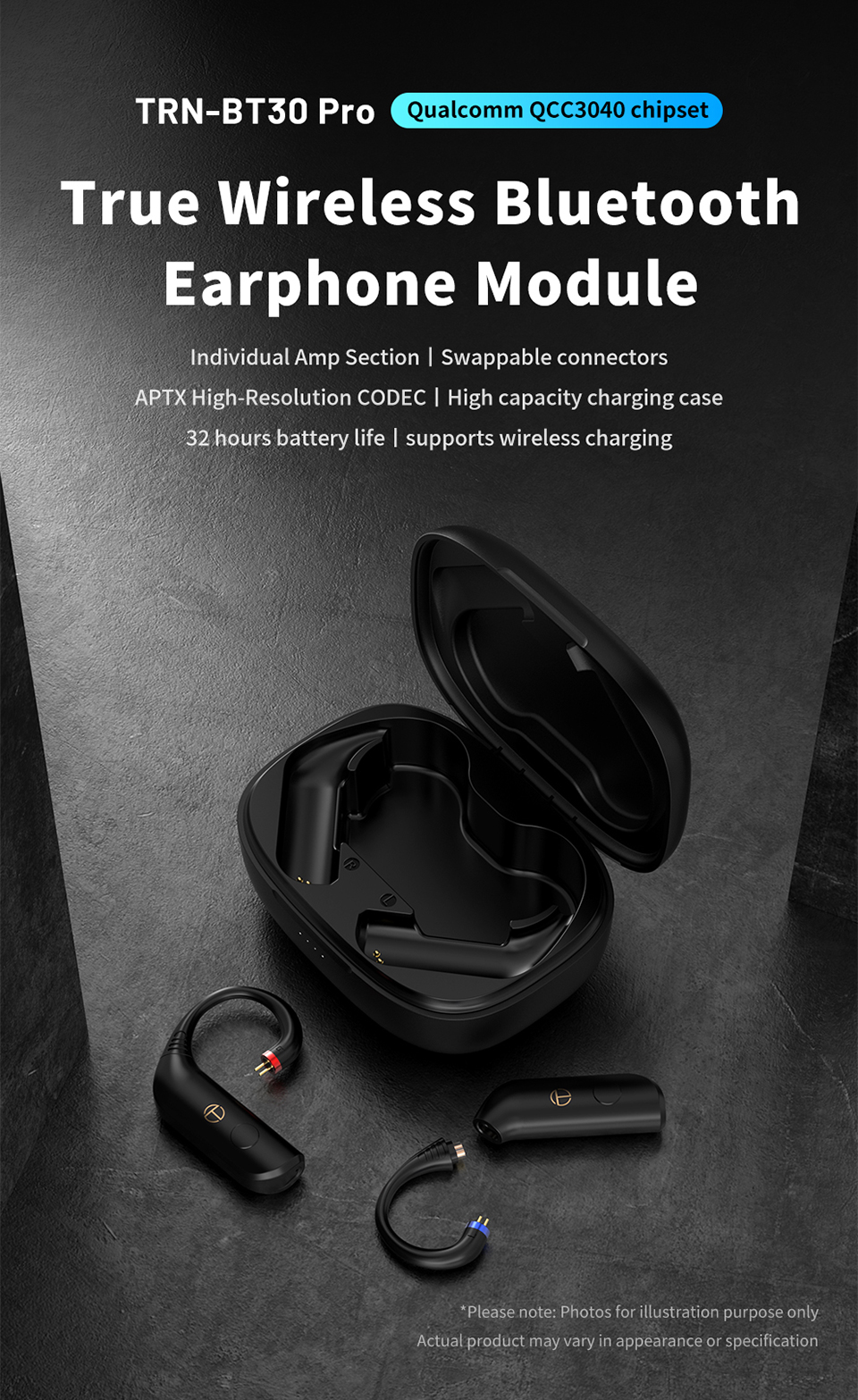 TRN BT30 PRO TWS Wireless Bluetooth Upgrade Cable Module Earhook 5.2 Bluetooth Qualcomm Headset ...