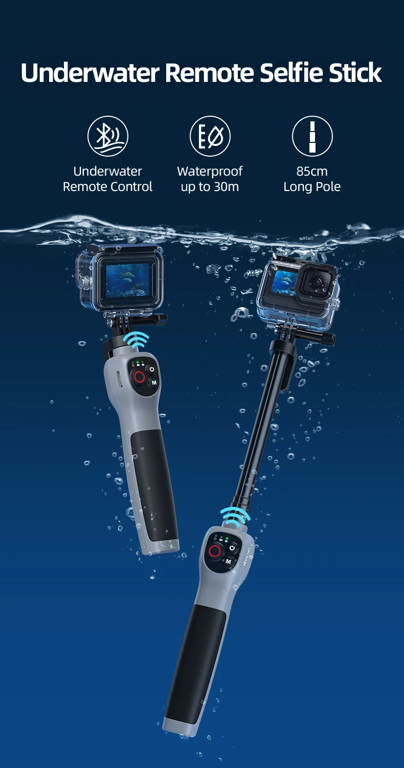 【NEW ARRIVAL】TELESIN Underwater Remote Selfie Stick Waterproof Diving ...