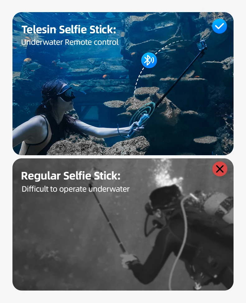 【NEW ARRIVAL】TELESIN Underwater Remote Selfie Stick Waterproof Diving ...