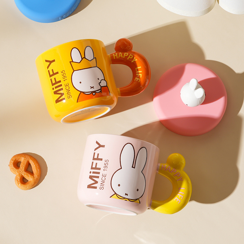 Miffy coffee cup cartoon mug cute doll cup with Lid ceramic water cup ...