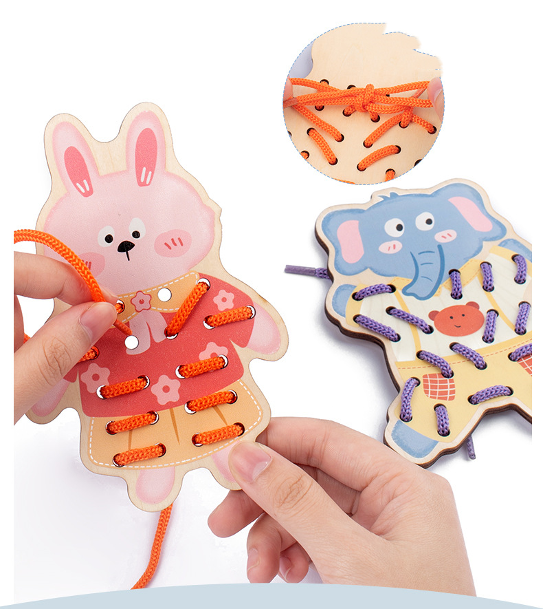 Treeyear Animals Lacing Cards Wooden Puzzle Threading Toys Montessori ...