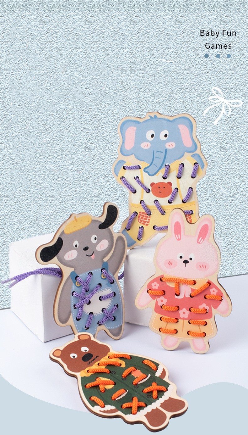 Treeyear Animals Lacing Cards Wooden Puzzle Threading Toys Montessori ...