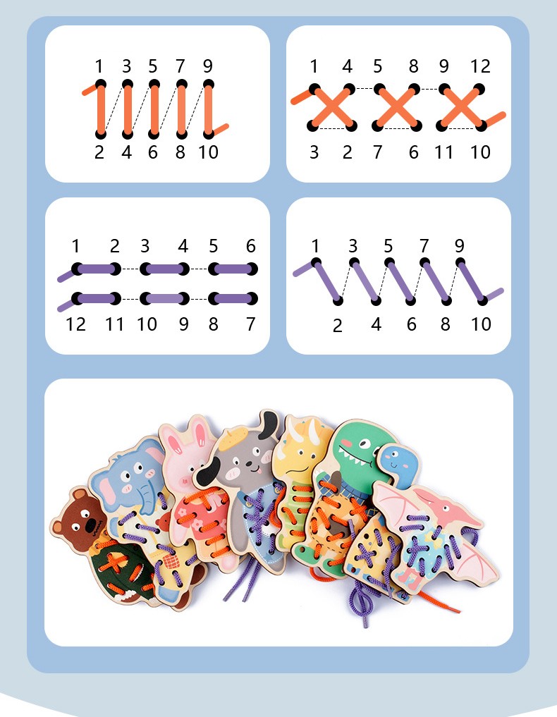 Treeyear Animals Lacing Cards Wooden Puzzle Threading Toys Montessori ...