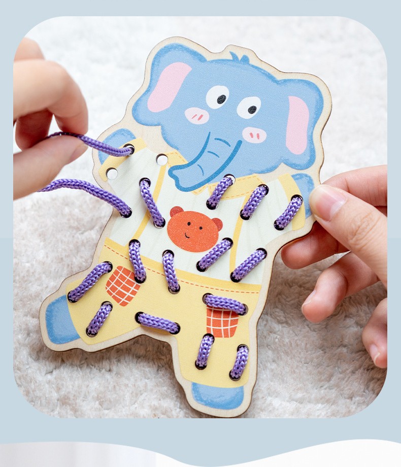 Treeyear Animals Lacing Cards Wooden Puzzle Threading Toys Montessori ...