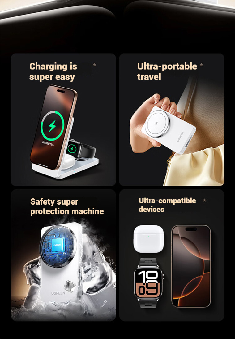 UGREEN W707 Qi2 3-in-1 wireless charger supports the magnetic 25W quick-charge folding dock ...