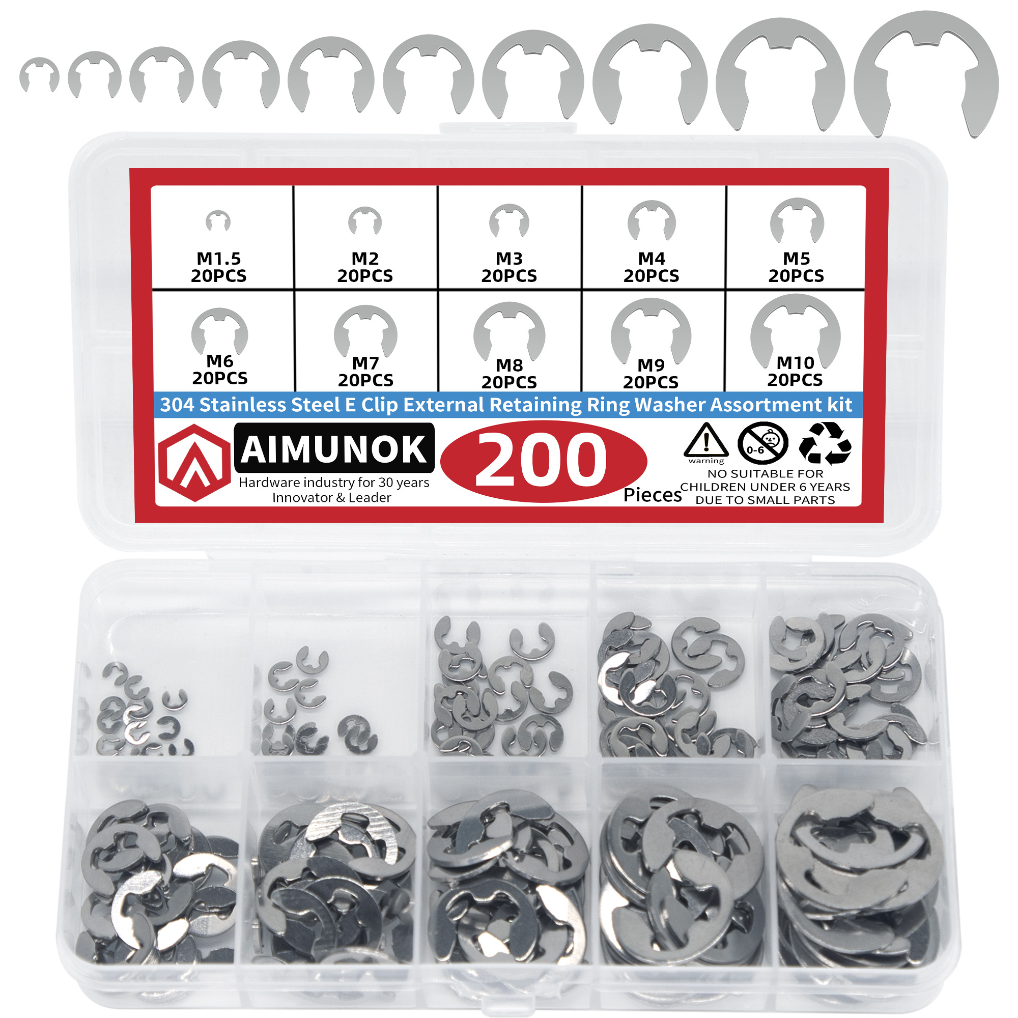 200pcs Stainless Steel Circlip Retaining Ring Clips - External Washers ...