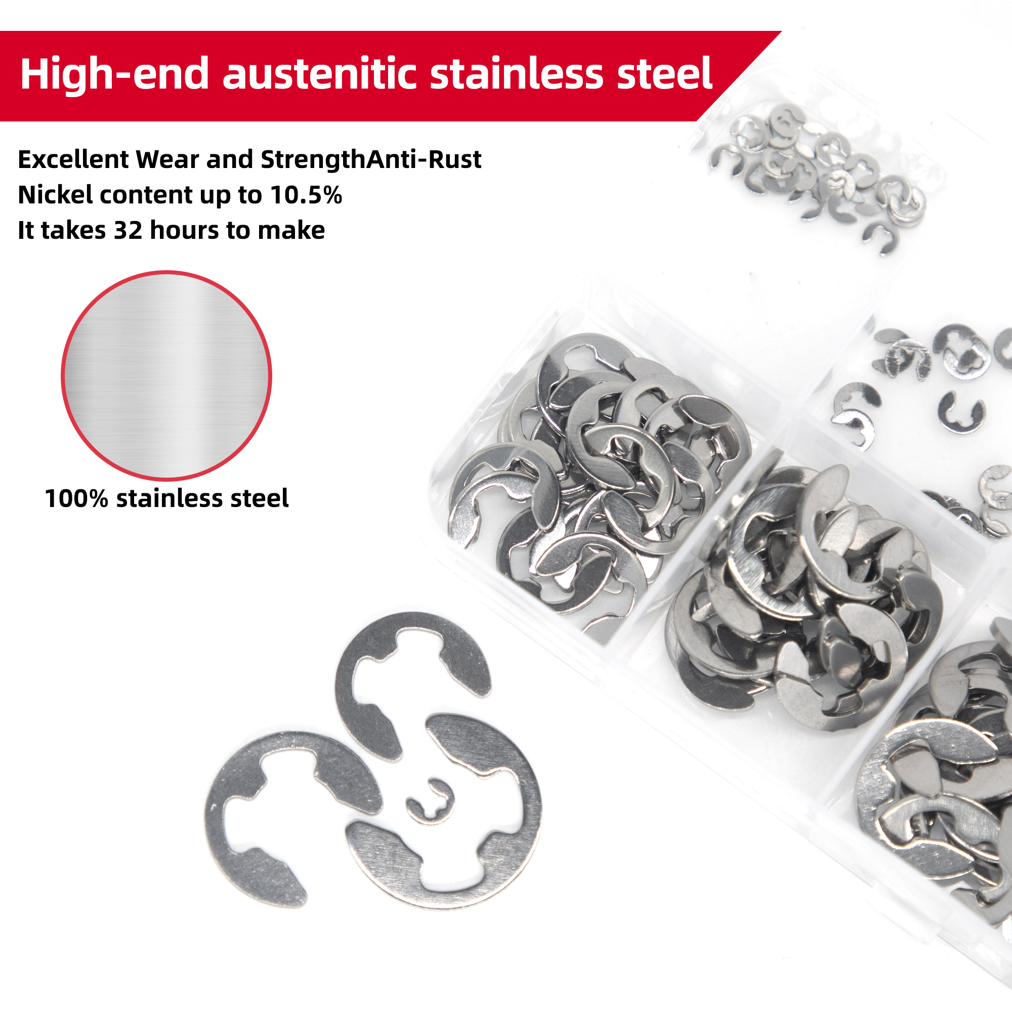 200pcs Stainless Steel Circlip Retaining Ring Clips - External Washers ...