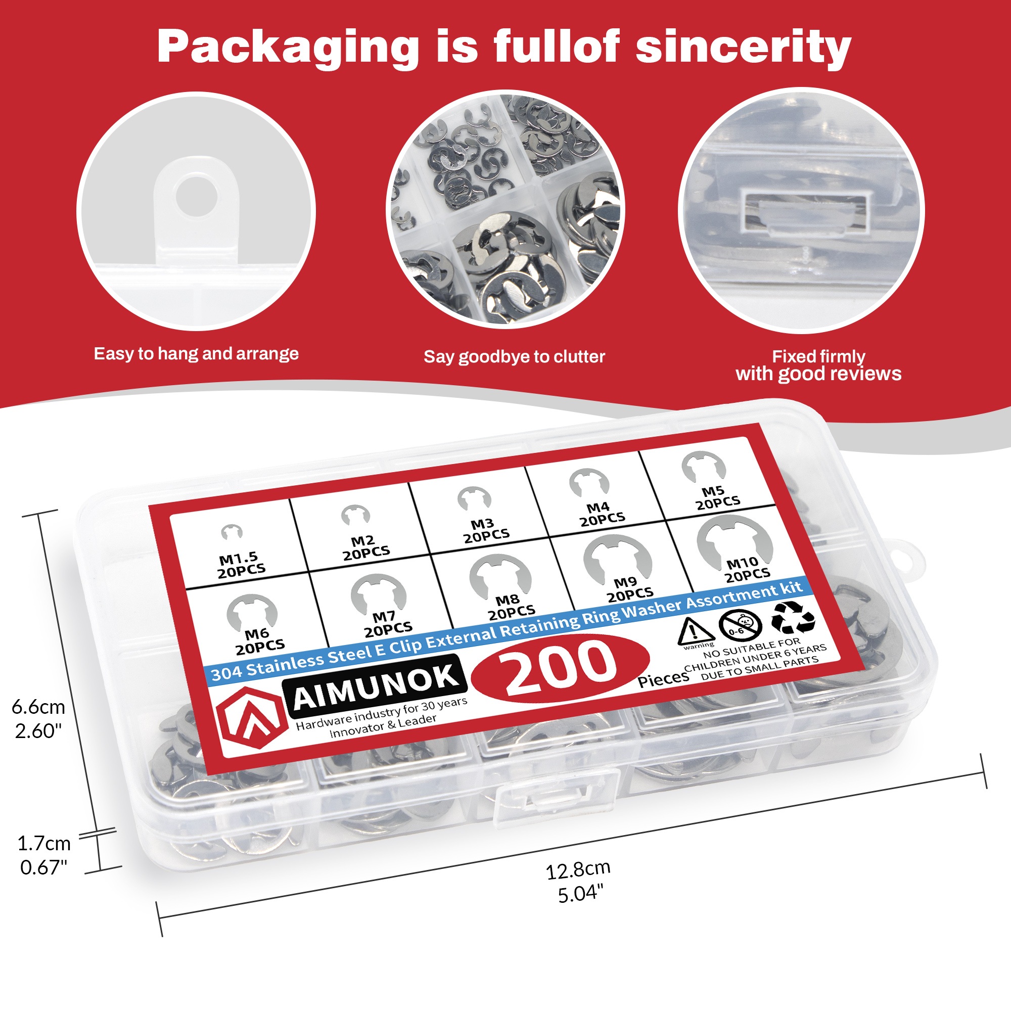 200pcs Stainless Steel Circlip Retaining Ring Clips - External Washers ...