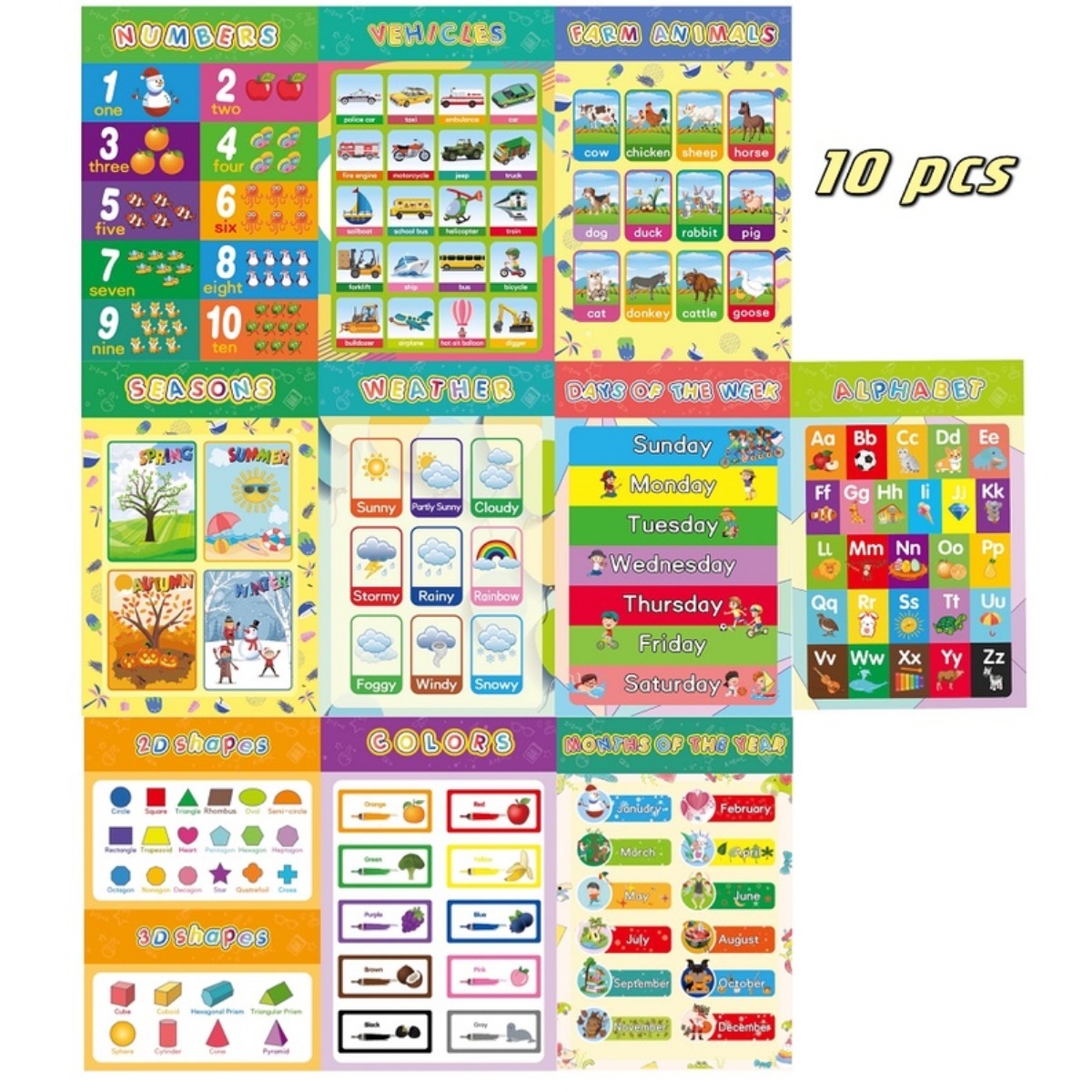 16pcs 10pcs educational preschool posters charts for preschoolers ...