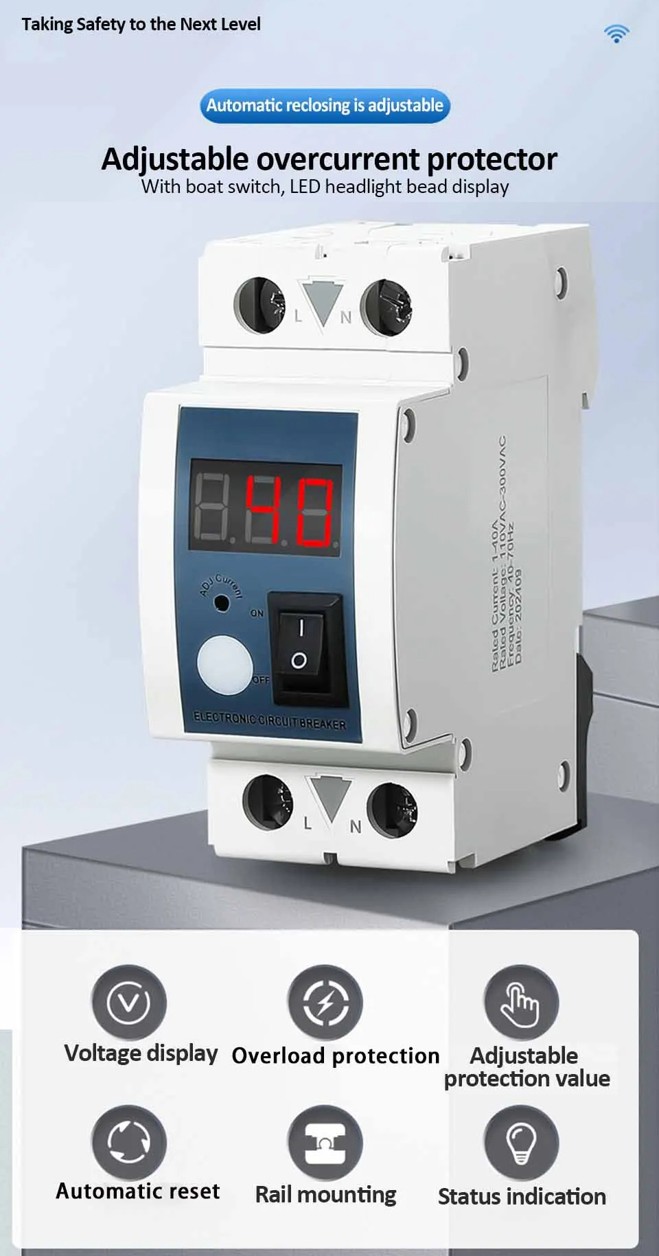 40A 220V AC Adjustable Overcurrent Protector Rail Type Current Limiter ...