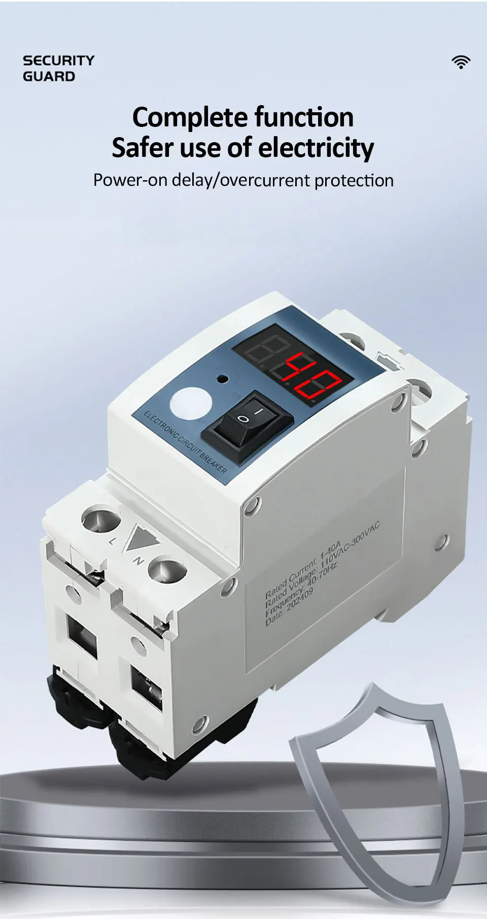 40A 220V AC Adjustable Overcurrent Protector Rail Type Current Limiter ...