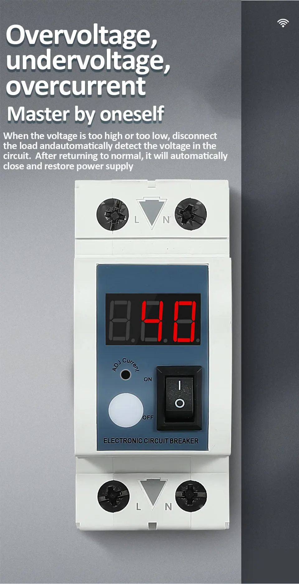 40A 220V AC Adjustable Overcurrent Protector Rail Type Current Limiter ...