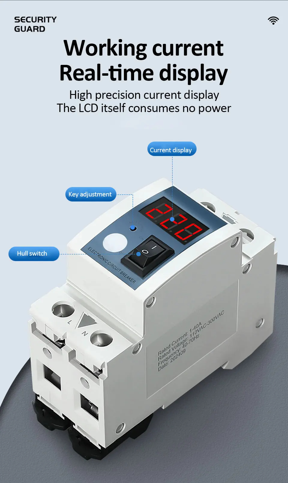 40A 220V AC Adjustable Overcurrent Protector Rail Type Current Limiter ...