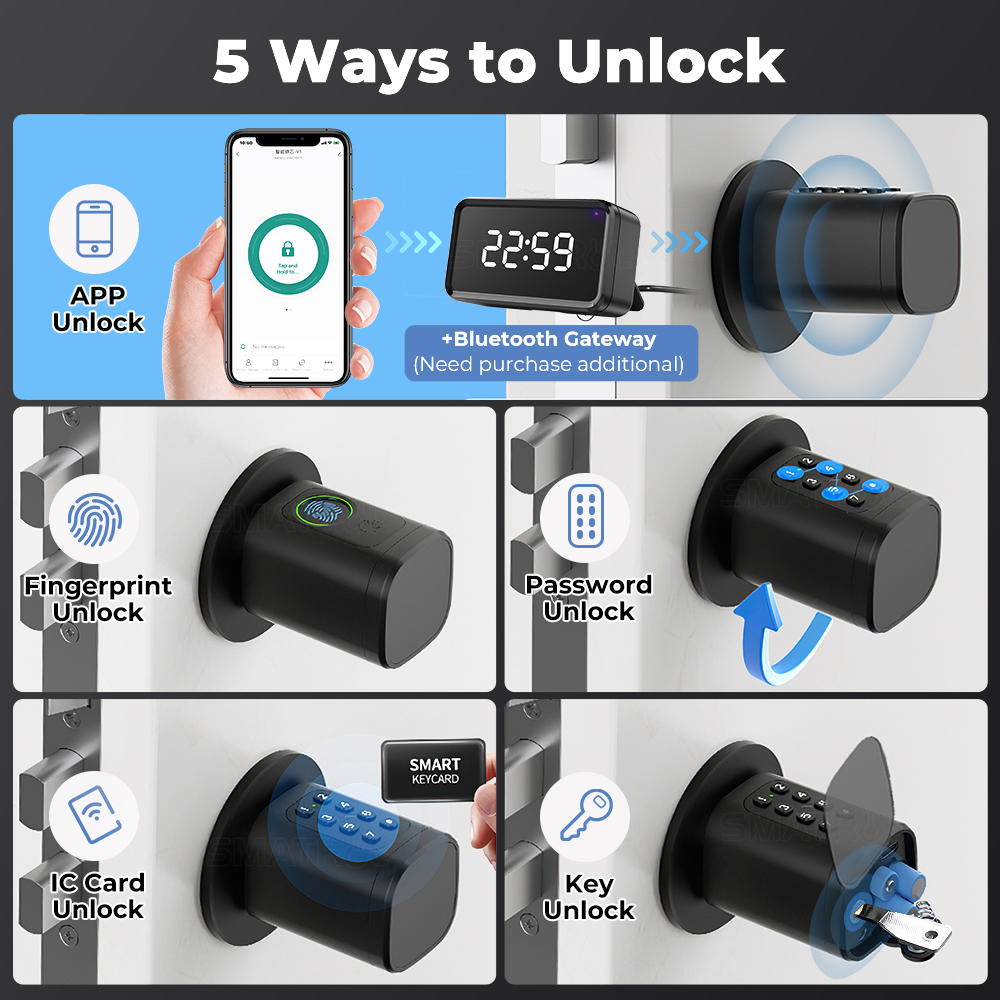 SMATRUL Tuya Bluetooth BLE Fingerprint Passcode Keypad Door Lock Knob ...