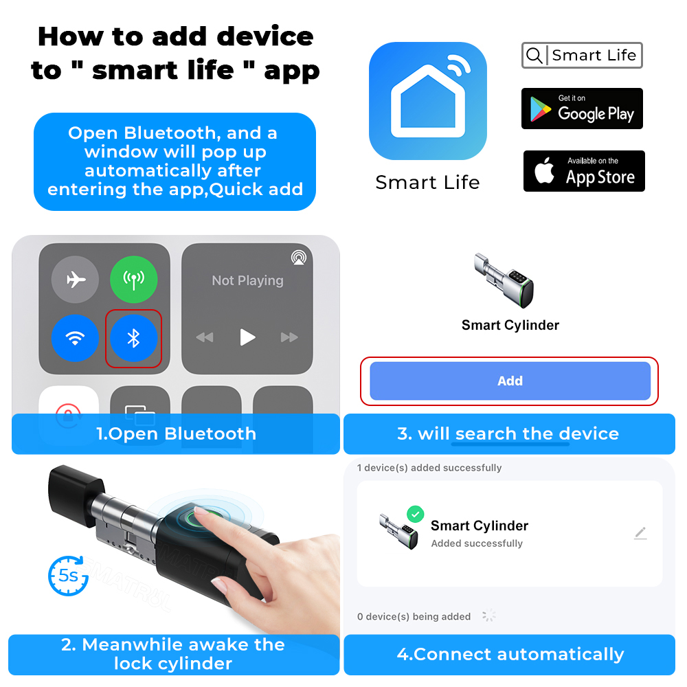 SMATRUL Tuya Bluetooth BLE Fingerprint Passcode Keypad Door Lock Knob ...