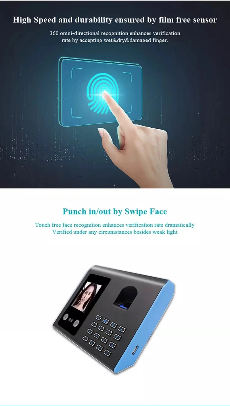 AF01 Biometric Face Facial Fingerprint Recognition Time Attendance No ...