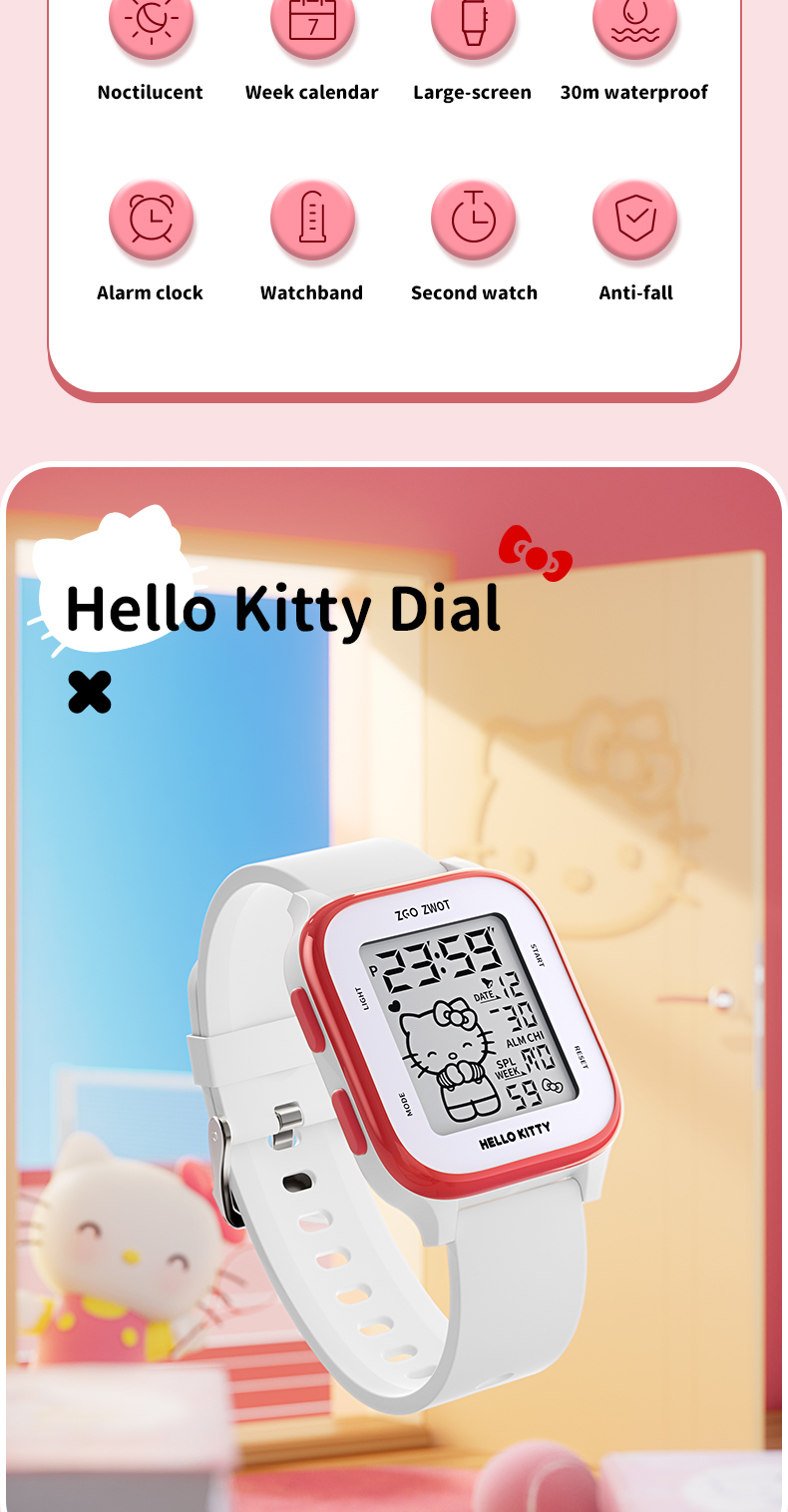 ZGO x Sanrio HelloKitty Watch For Girls Students Electronic Waterproof ...