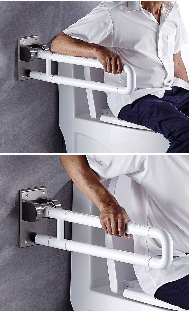NYLON STAINLESS STEEL FOLDABLE SWING UP U SHAPE GRAB BAR SAFETY TOILET ...