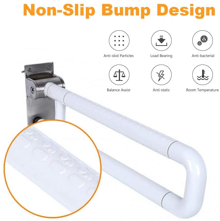 NYLON STAINLESS STEEL FOLDABLE SWING UP U SHAPE GRAB BAR SAFETY TOILET ...