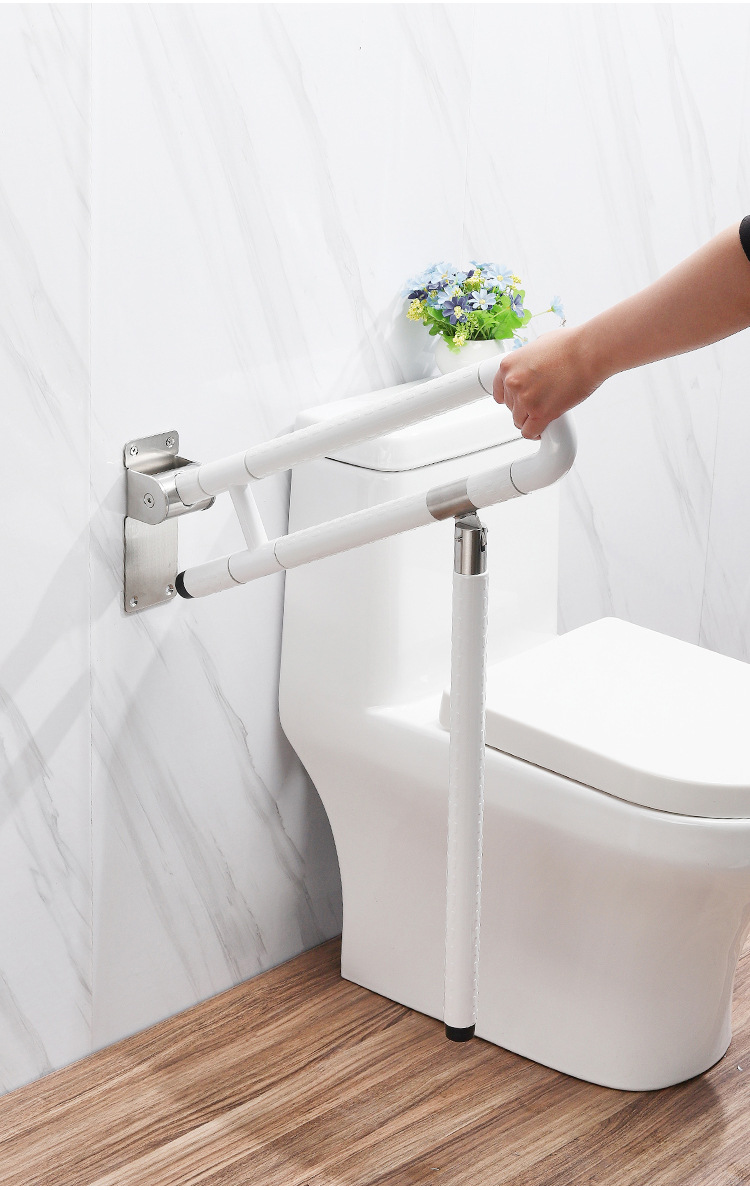 NYLON STAINLESS STEEL FOLDABLE SWING UP U SHAPE GRAB BAR SAFETY TOILET ...
