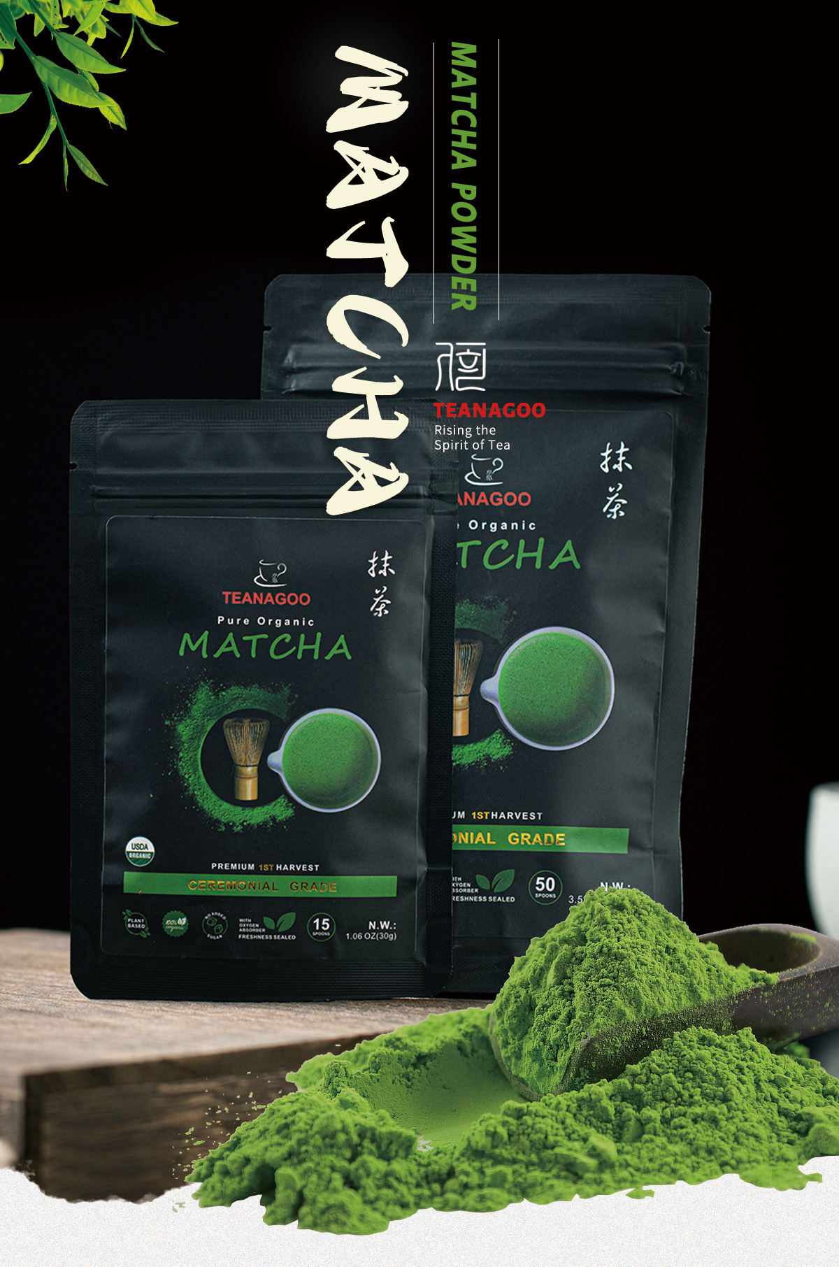 TEANAGOO Matcha Powder Ceremony Grade 100% natural matcha tea first ...