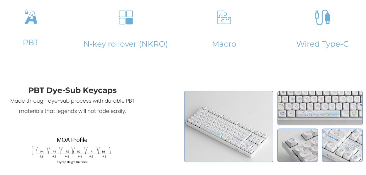 Akko Cinnamoroll 3087v3 Mechanical Keyboard Wired with PBT MOA Dye-sub ...