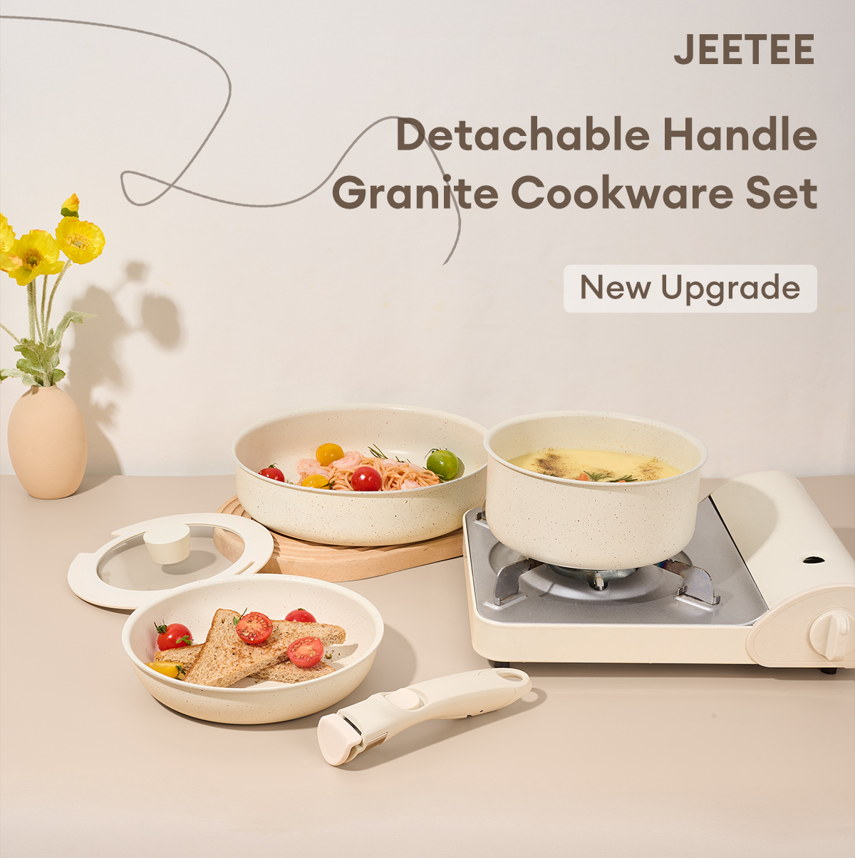 JEETEE 5 PCS Non-stick Cookware Set induction cookware detachable ...