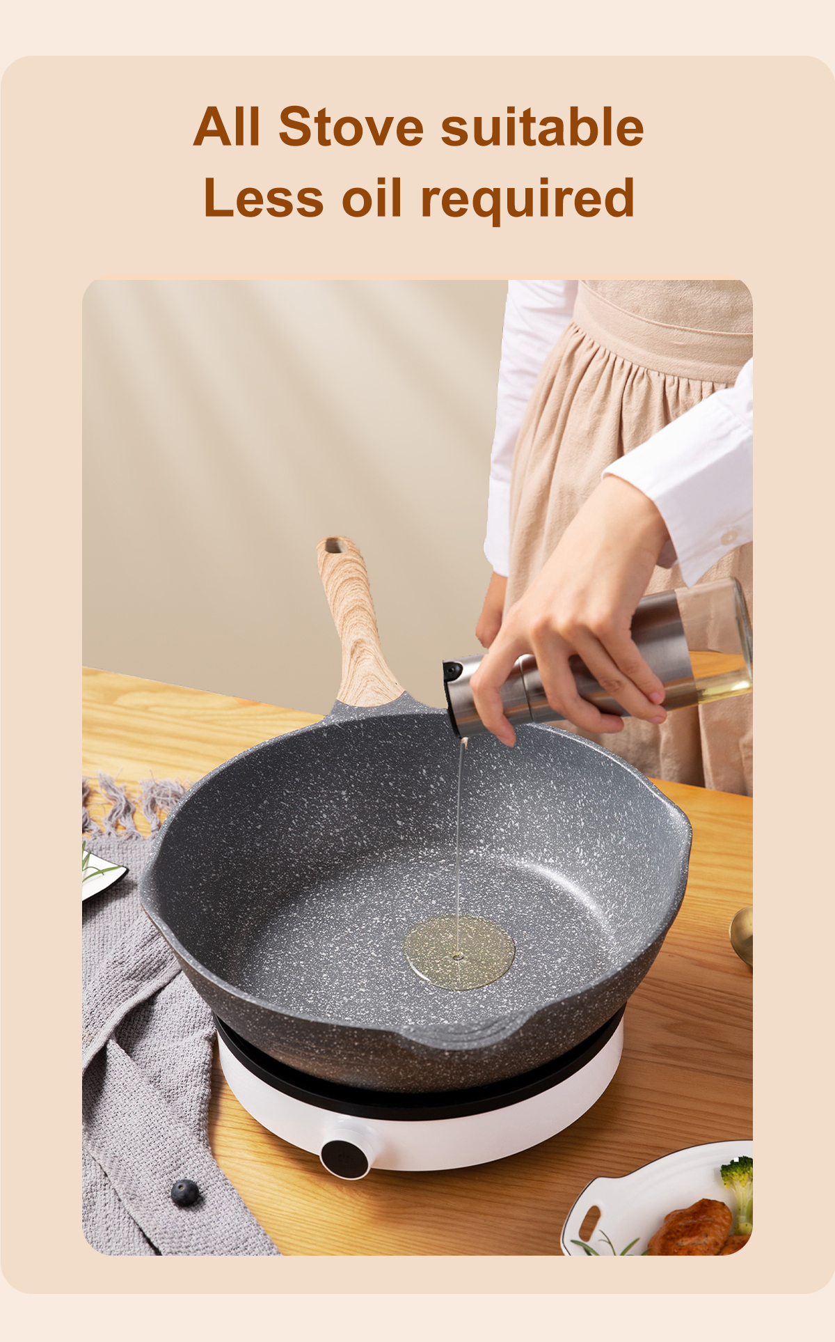 JEETEE Granite Stone Wok Non Stick Cooking Wok with Lid Induction Deep Frying Pan 24/28/32cm ...