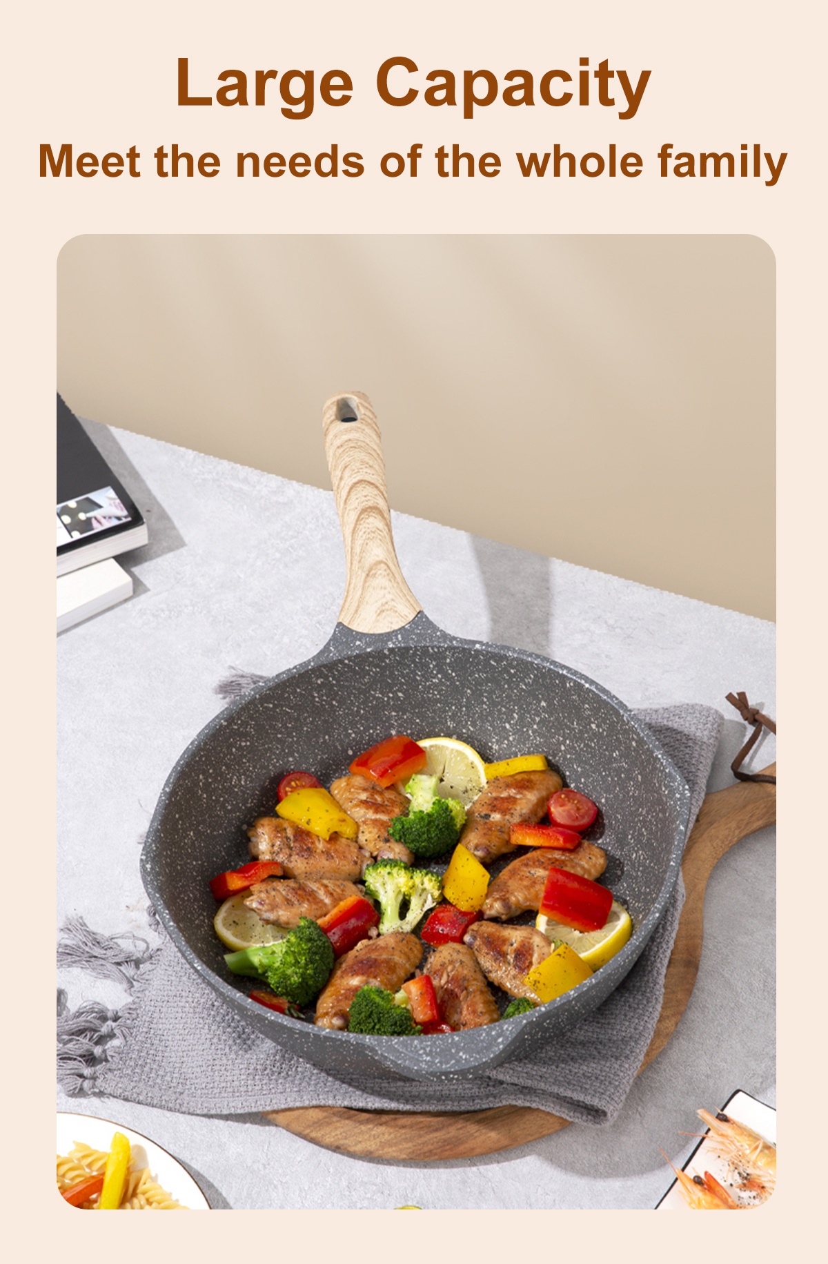 JEETEE Granite Stone Wok Non Stick Cooking Wok with Lid Induction Deep Frying Pan 24/28/32cm ...
