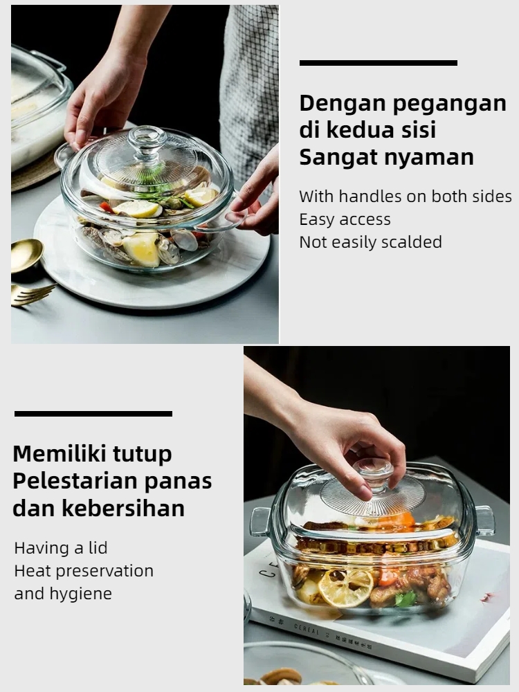 Ready stock Tempered Glass Bowl Mangkuk hidang Kaca Serving with lid ...